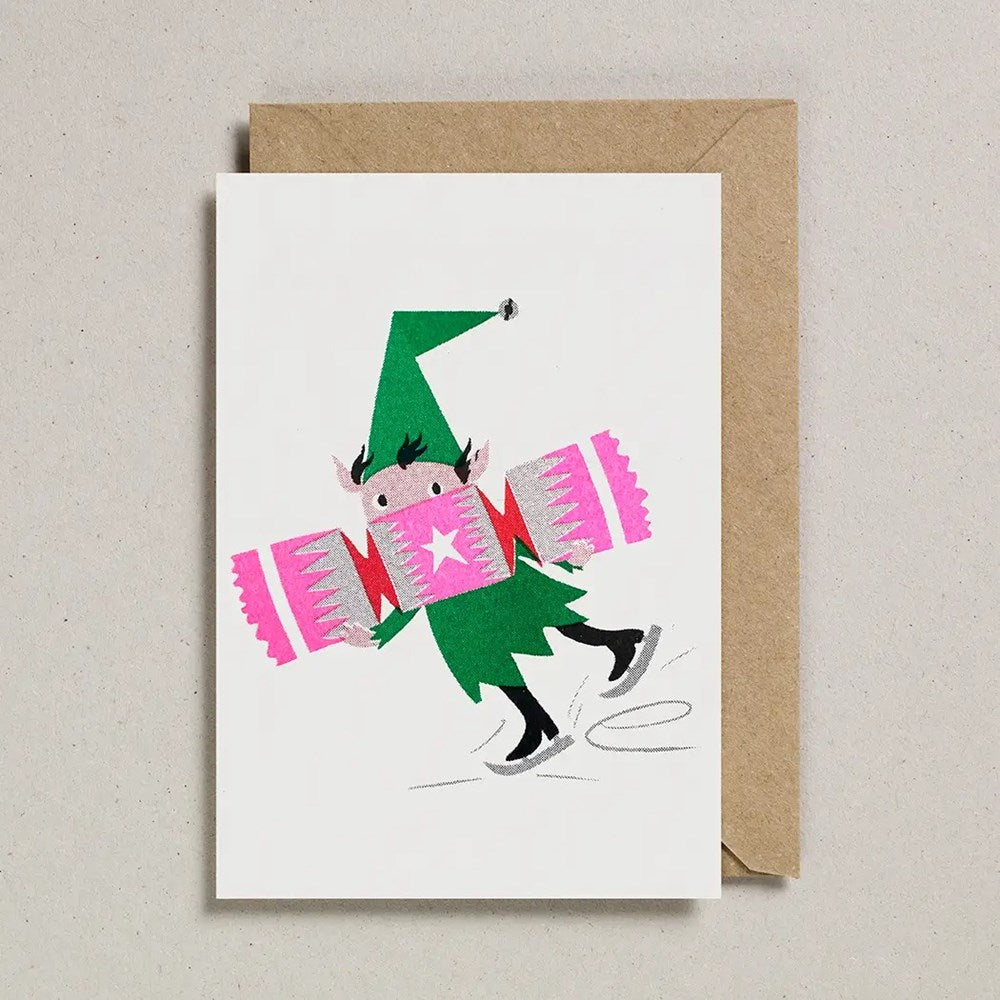 Cracker Elf Christmas Card — Fred Aldous