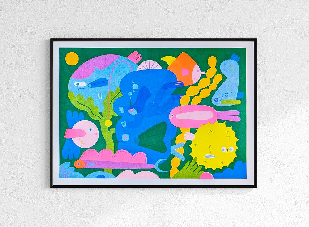 Fishies A3 Risograph Print — Fred Aldous