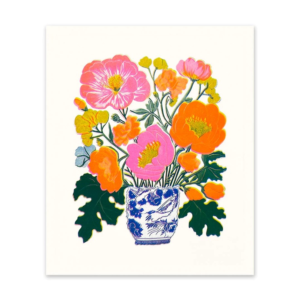 Orange & Pink Peonies Riso Print (12x10) — Fred Aldous
