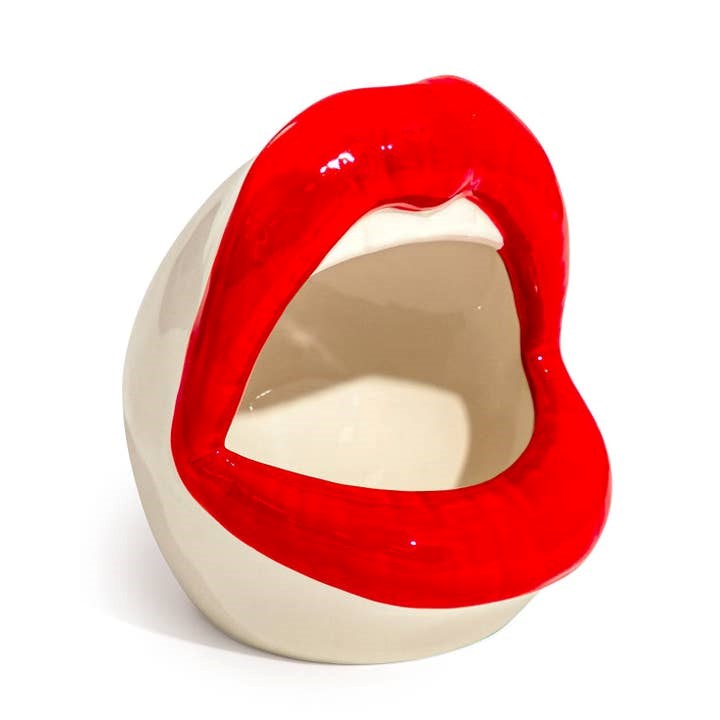 Ceramic Open-Mouthed Red Lips Storage Jar — Fred Aldous