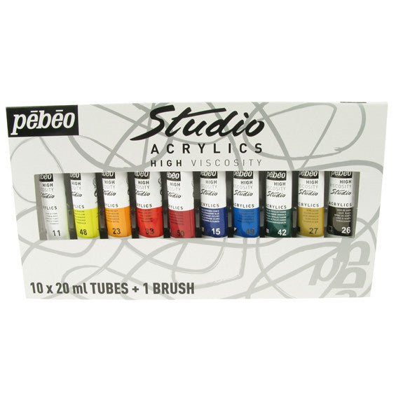 Pebeo Studio Acrylic Sets - 10 X 20ml Set + Brush — Fred Aldous