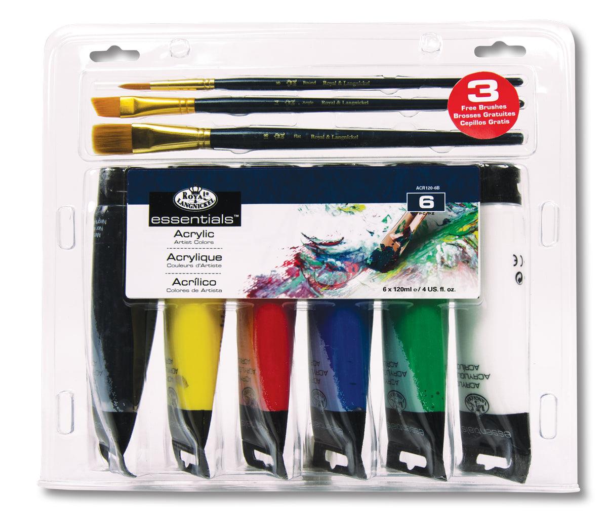 Essentials Acrylic 120ml Set of 6 with Brushes — Fred Aldous